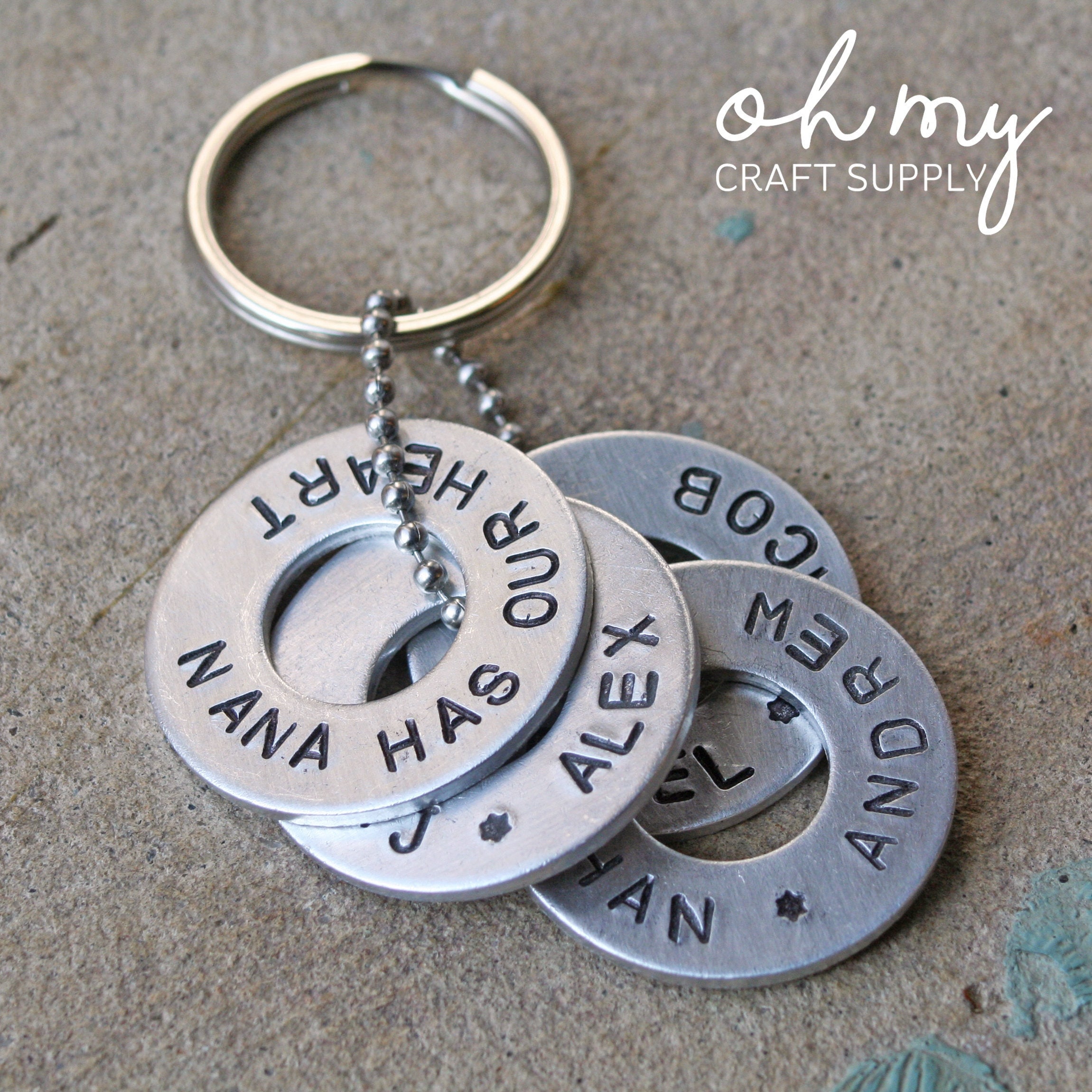 Hand Stamped Washer Keychain Family Keychain Gift for Dad - Etsy