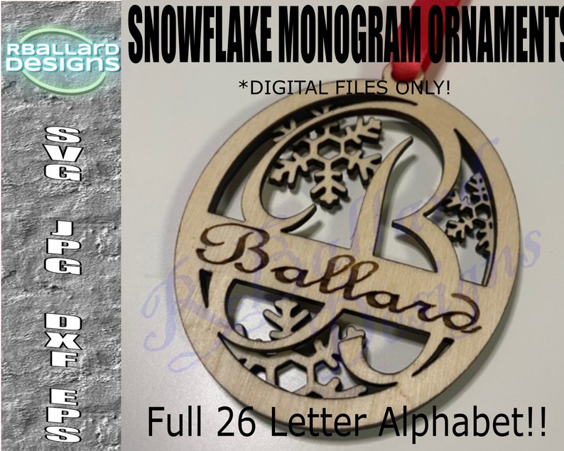 Snowflake Monogram Ornament SVG PNG JPG Eps - Etsy