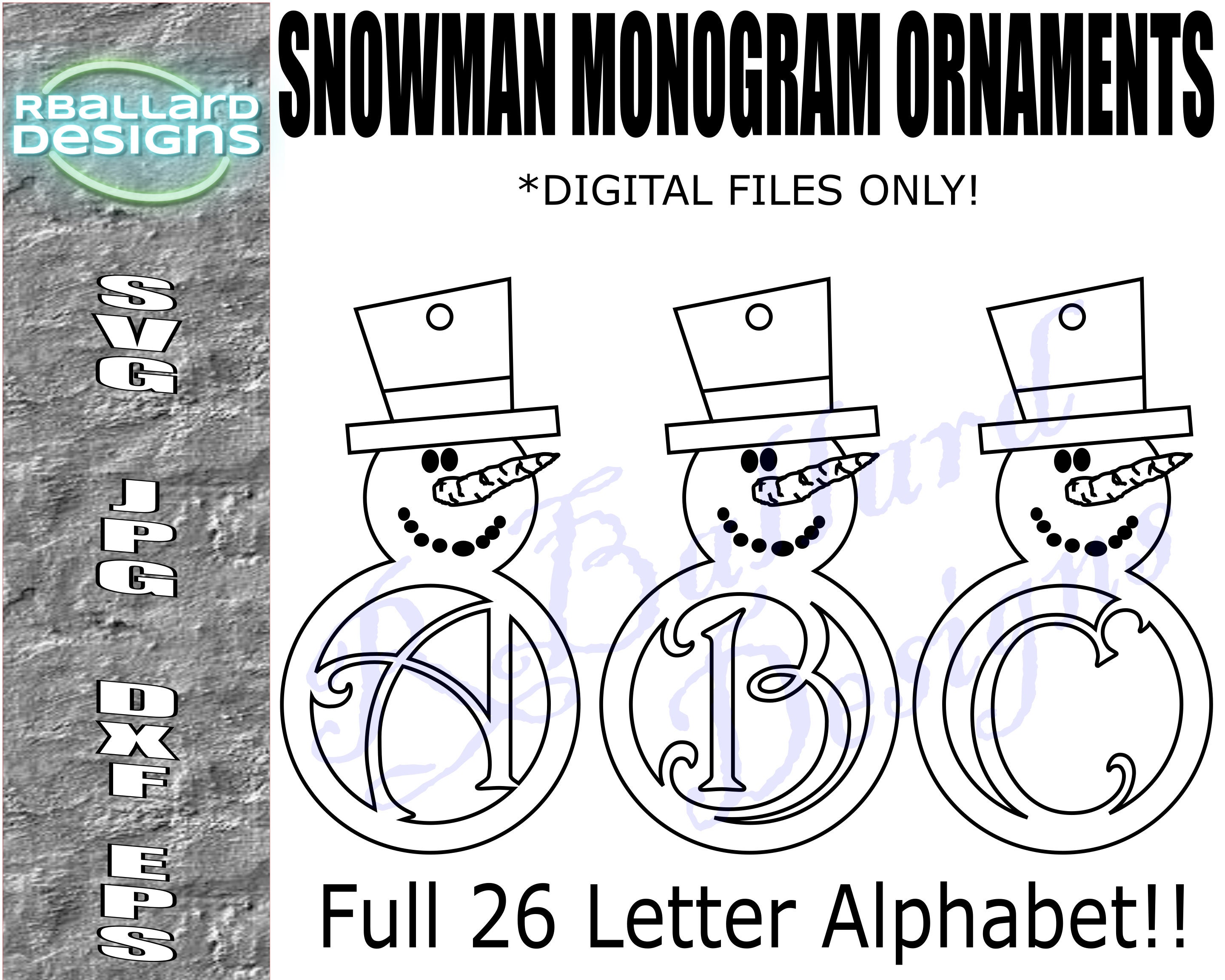 Snowman Monogram Ornament SVG PNG JPG Eps - Etsy