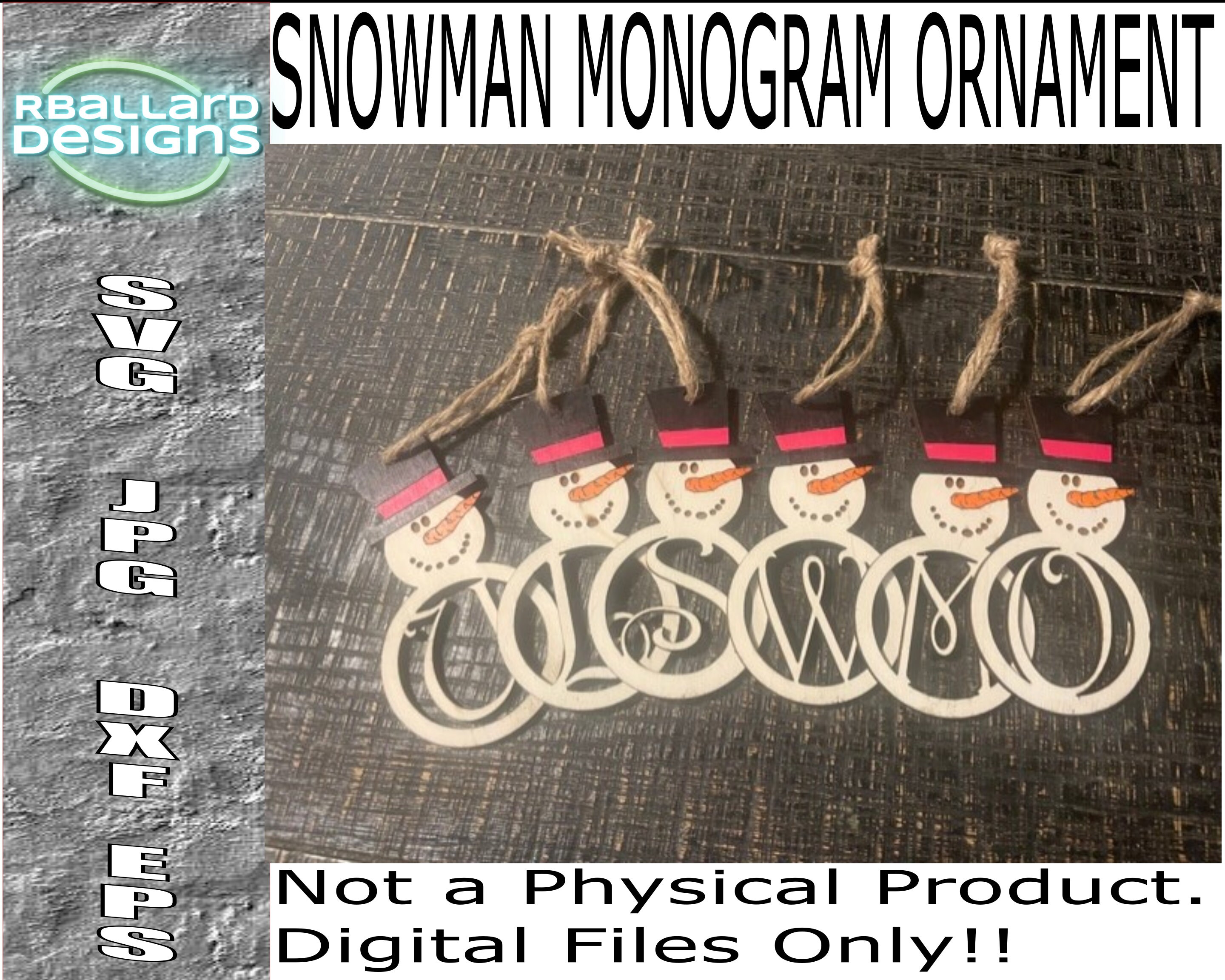 Snowman Monogram Ornament SVG PNG JPG Eps - Etsy