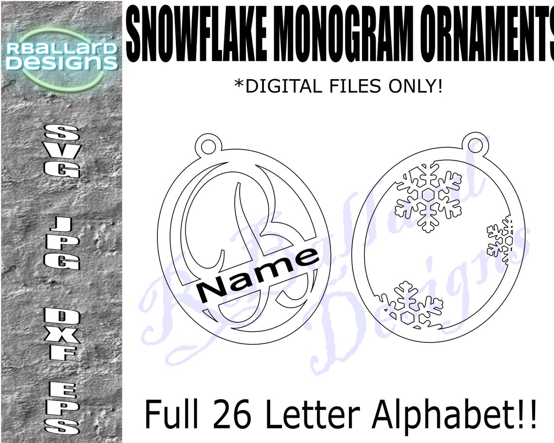 Snowflake Monogram Ornament SVG PNG JPG Eps - Etsy