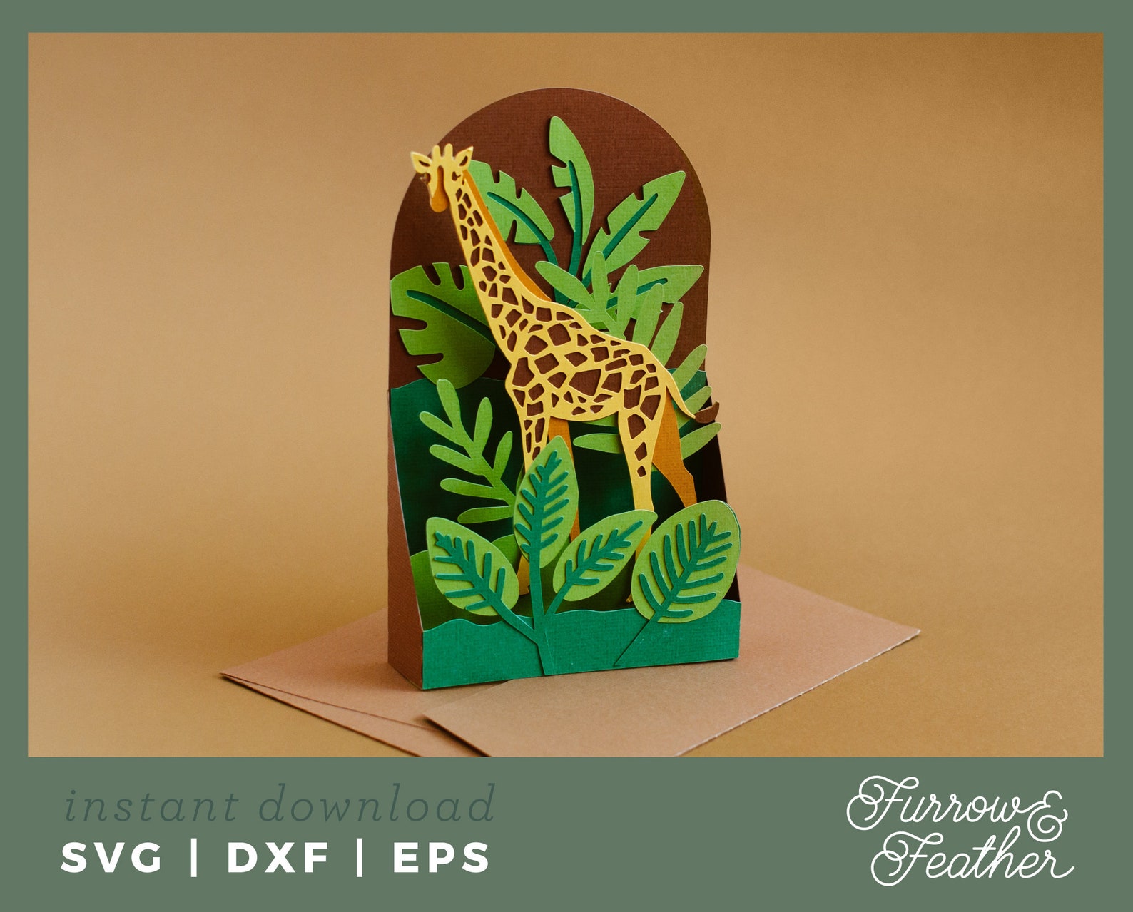 Giraffe Jungle Pop up Box Card Template: 3D Papercut SVG (digital ...