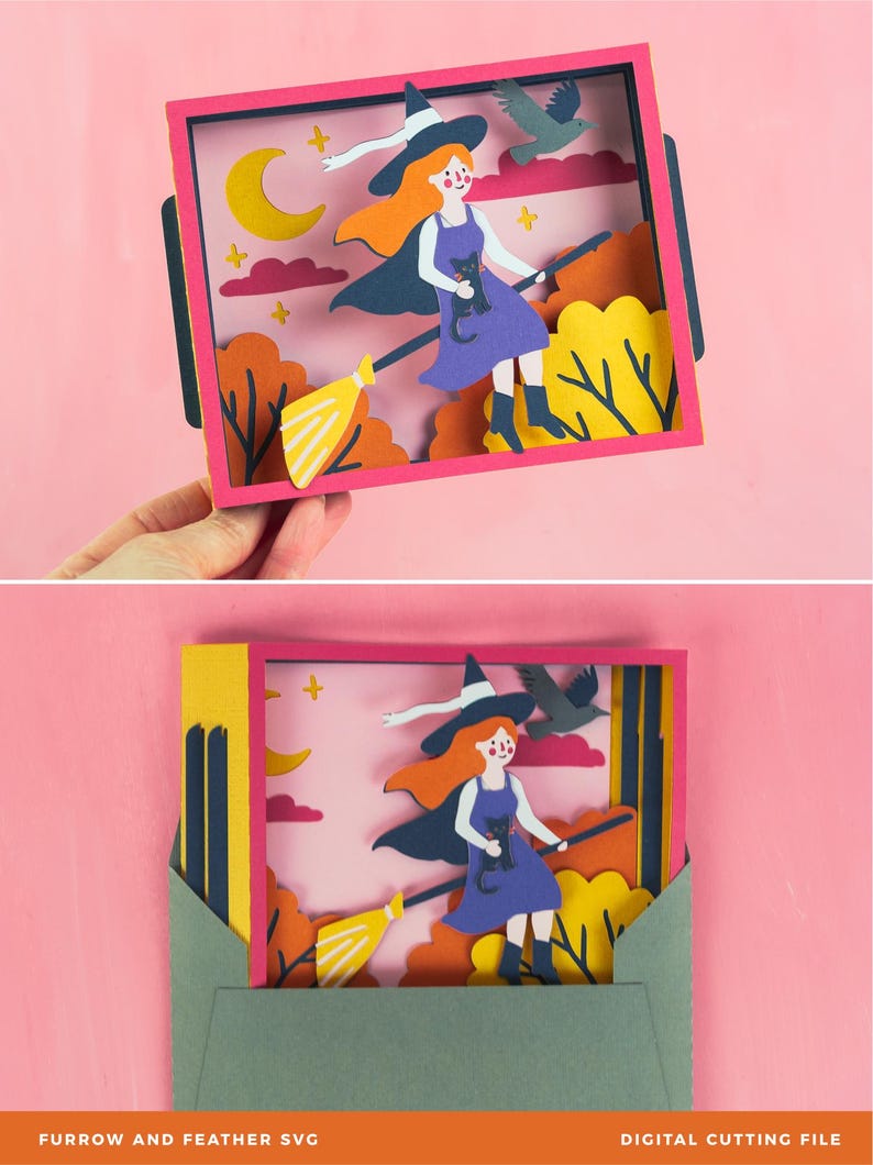 Halloween Witch Pop up Card SVG: 3D Papercut Template (digital Download ...