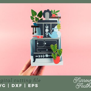 Antique Stove Pop up Card SVG: 3D Papercut Birthday Card (digital ...
