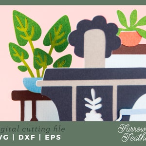 Antique Stove Pop up Card SVG: 3D Papercut Birthday Card (digital ...