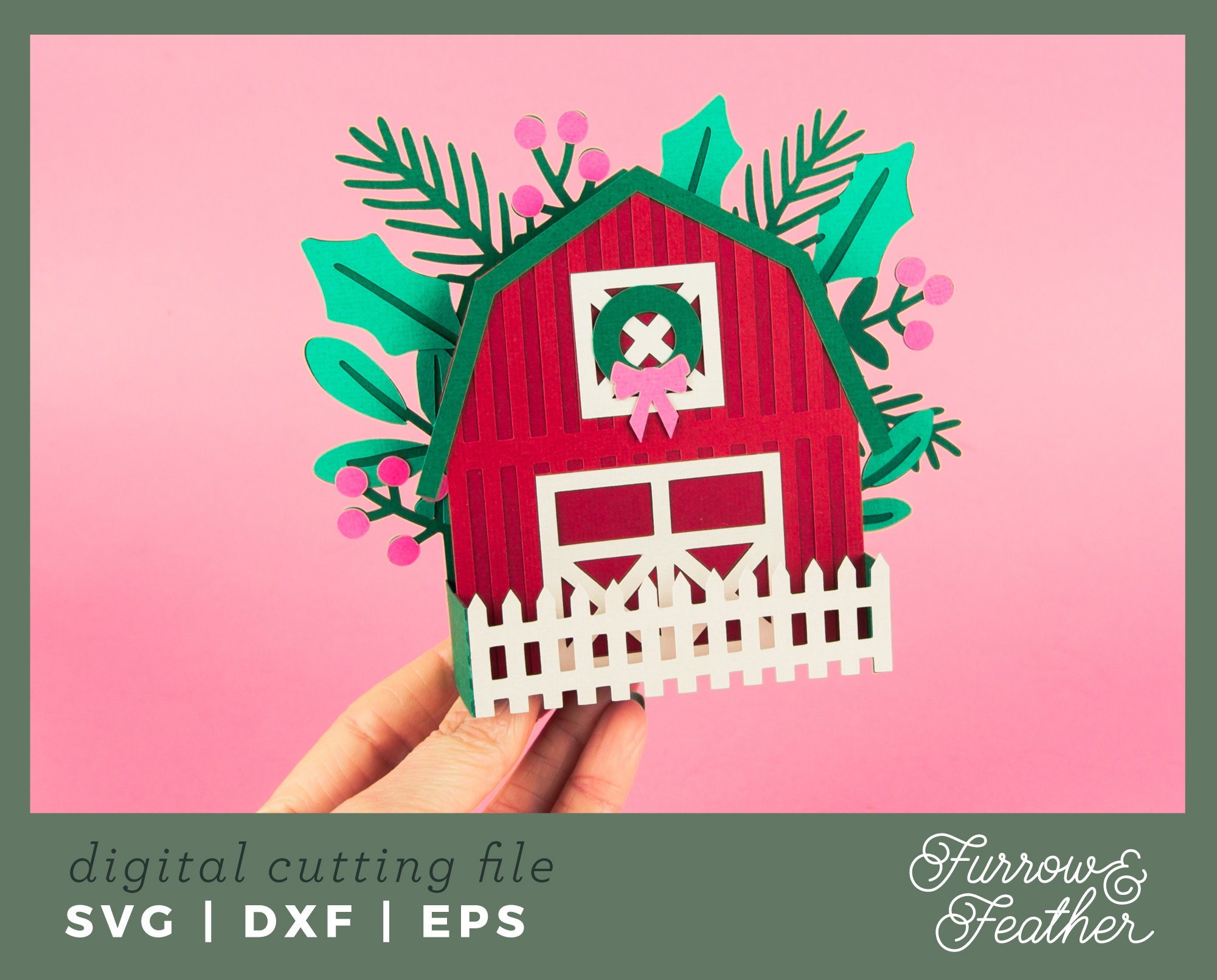 Christmas Barn Box Card Template | 3D Papercut SVG Card Cut File ...