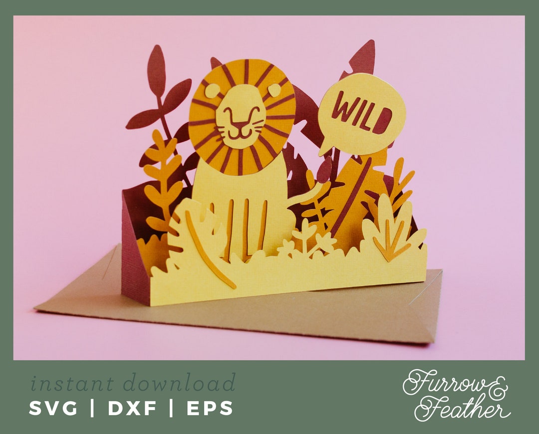 Lion Pop up Birthday Card Template: 3D Papercut SVG (digital Download ...