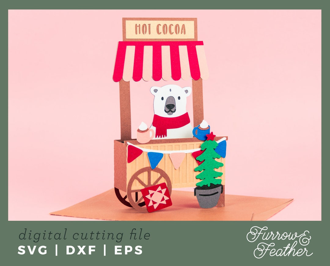 Hot Cocoa Stand Pop up Card SVG: 3D Christmas Papercut (digital ...