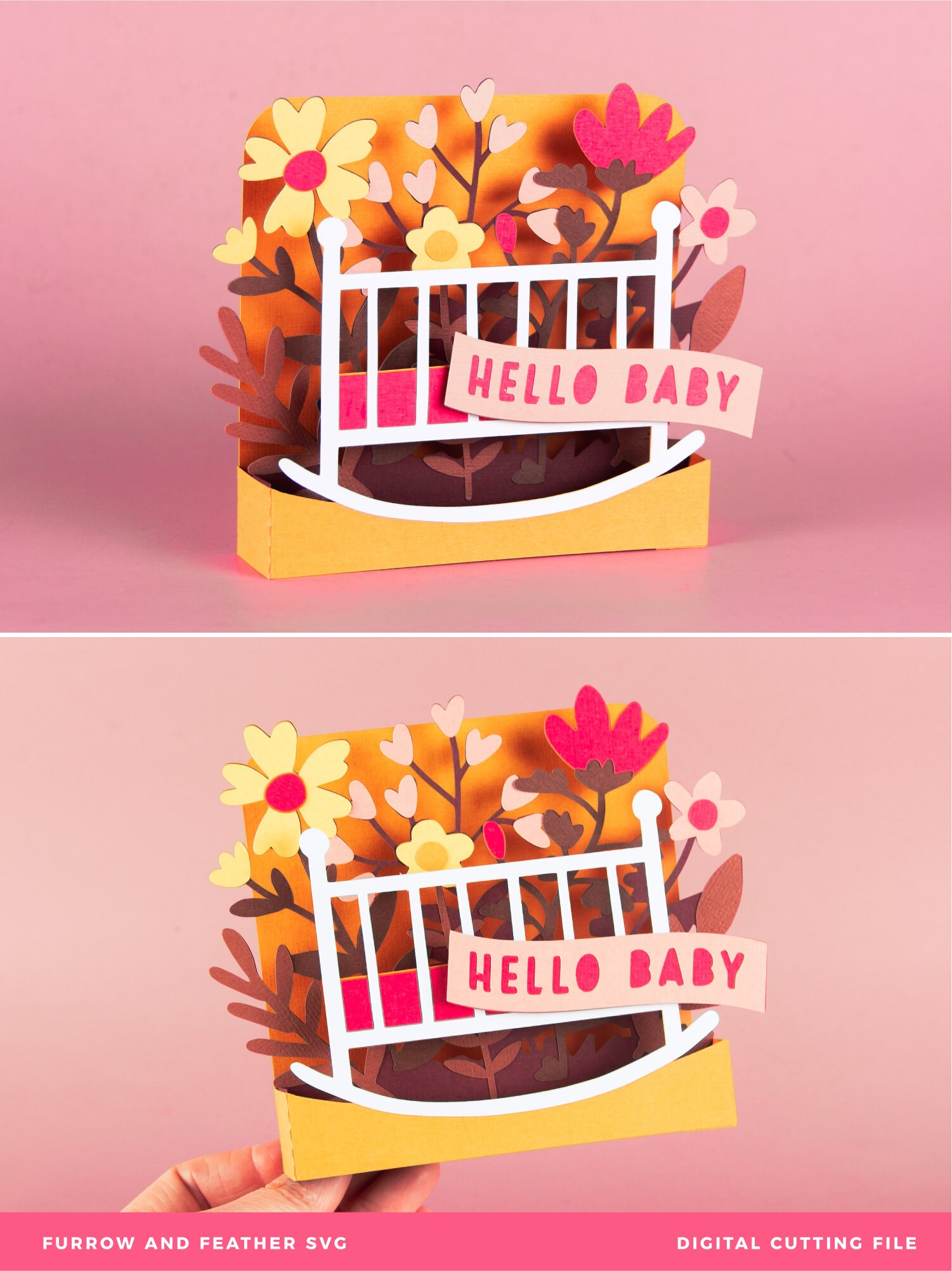 Wildflower Baby Crib Box Card Template 3D Papercut SVG Card - Etsy