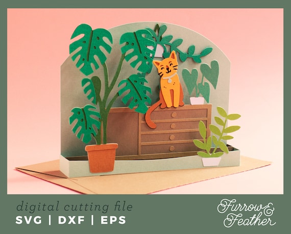 Cozy Living Room Cat Box Card Template 3D Papercut SVG Card - Etsy