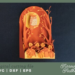 Halloween Owl Box Card Template | 3D Papercut SVG Card Cut File ...