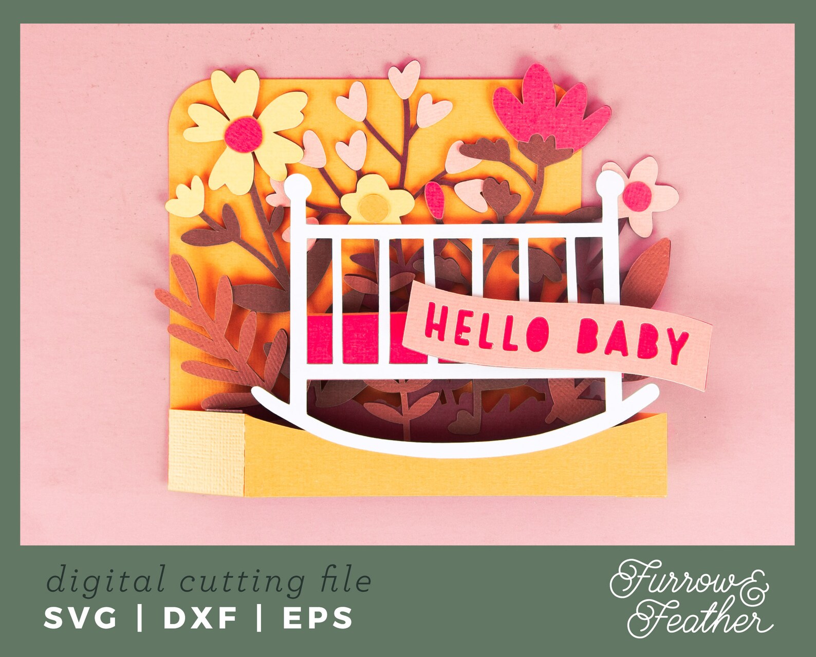 Wildflower Baby Crib Box Card Template: 3D Papercut SVG (digital ...