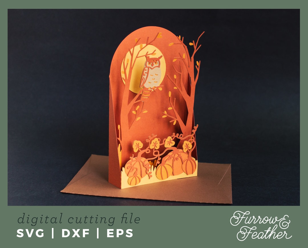 Halloween Owl Box Card Template | 3D Papercut SVG Card Cut File ...