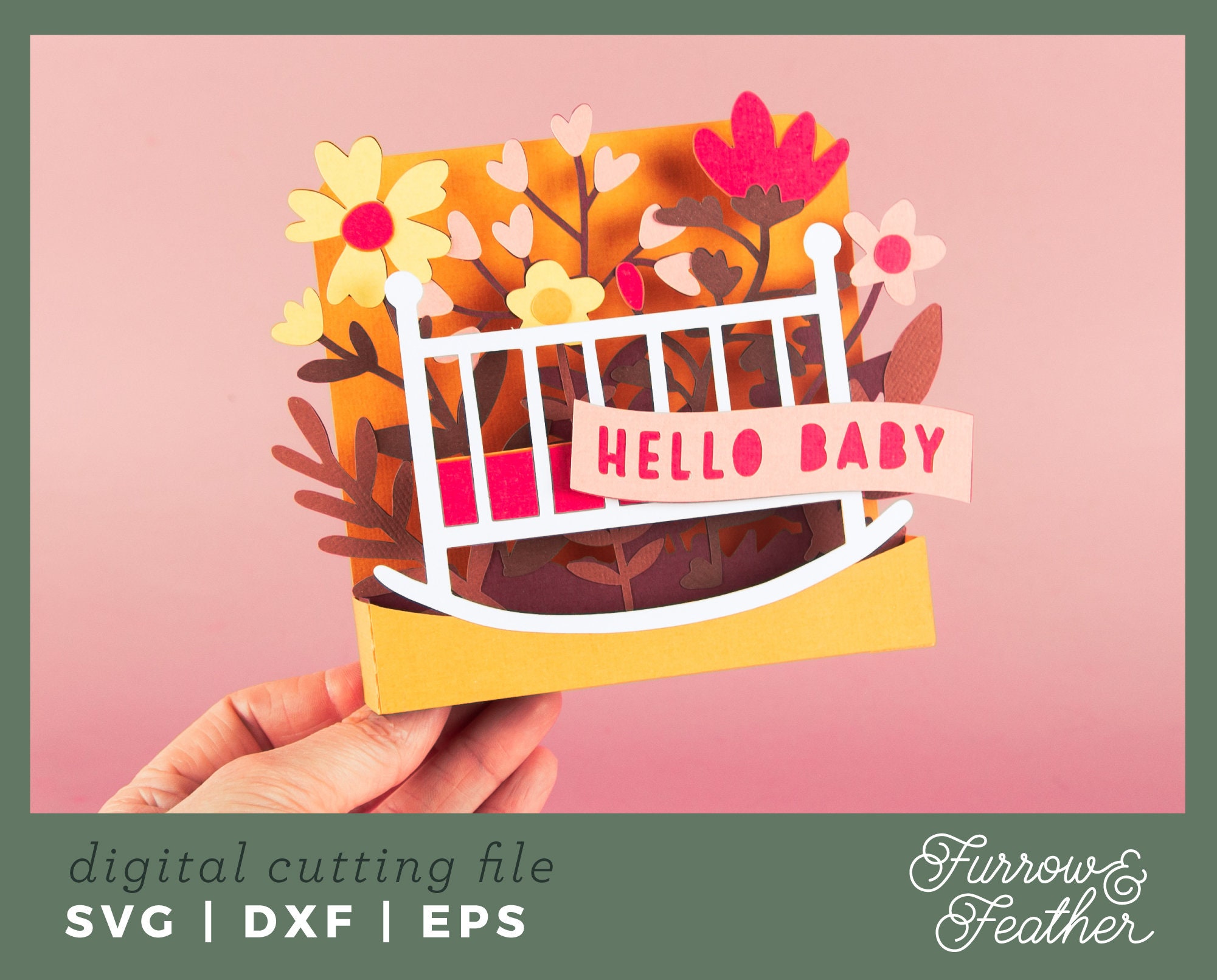 Wildflower Baby Crib Box Card Template 3D Papercut SVG Card - Etsy