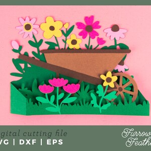 Spring Wildflower Garden Wheelbarrow Box Card Template 3D Papercut SVG ...