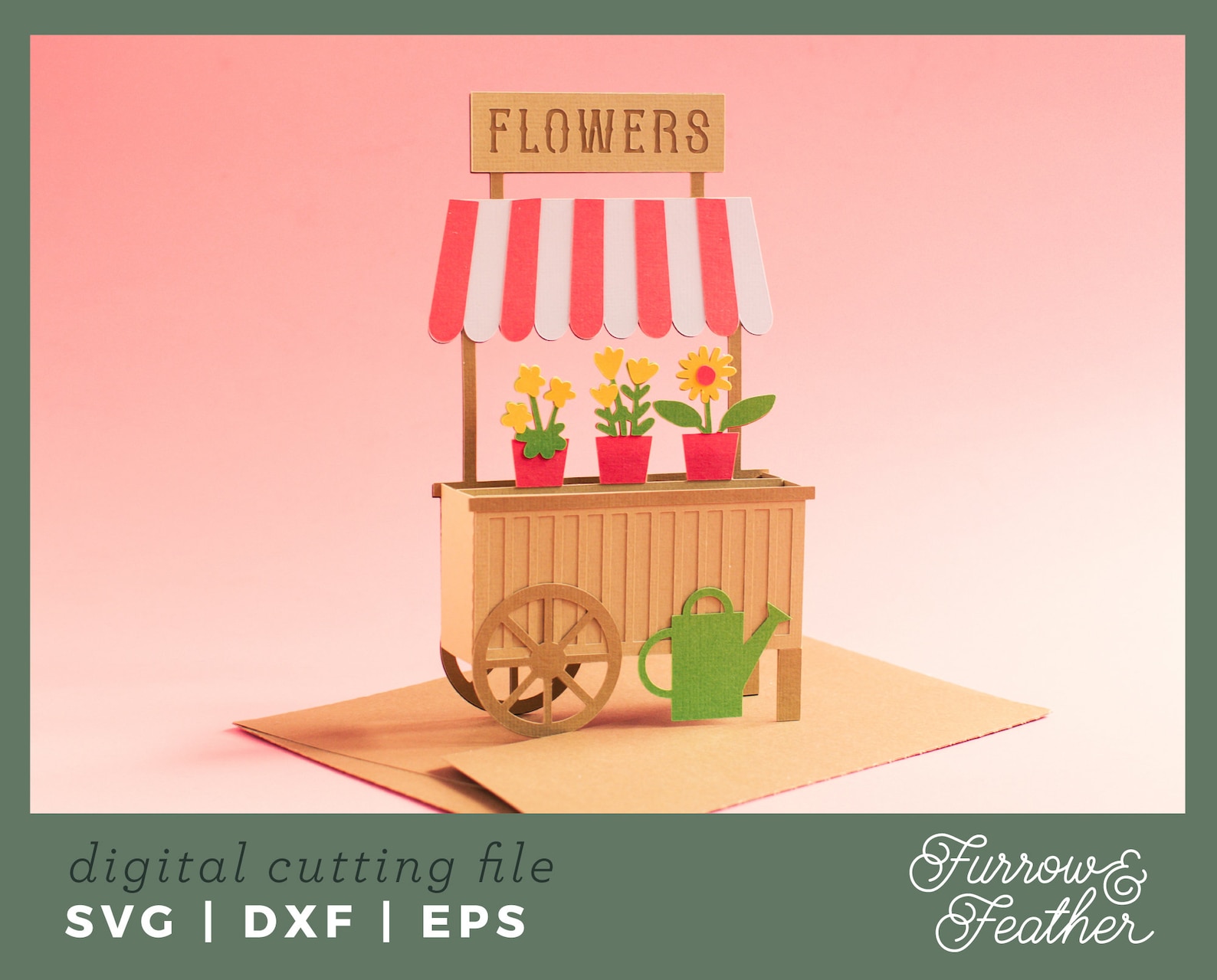 3D Flower Cart Card SVG: Mother's Day Papercut Design (digital Download ...