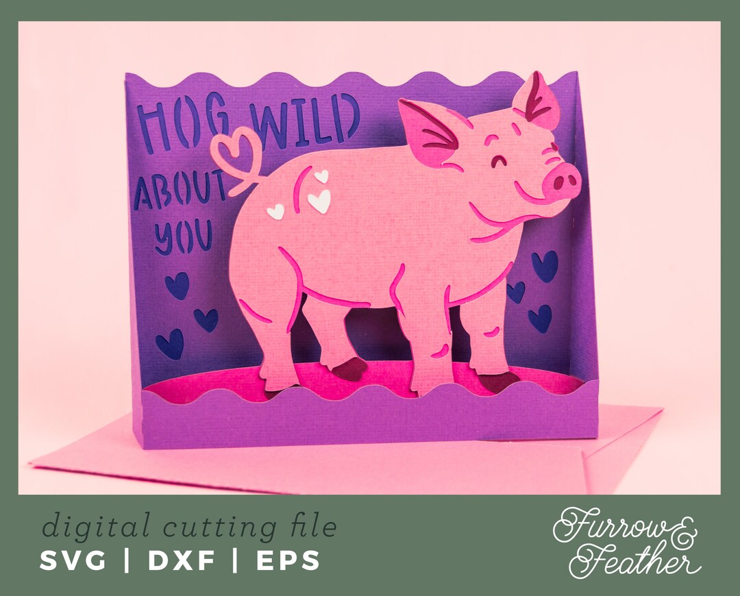Valentine's Day Card SVG - Hog Wild About You | 3D Papercut SVG Card ...