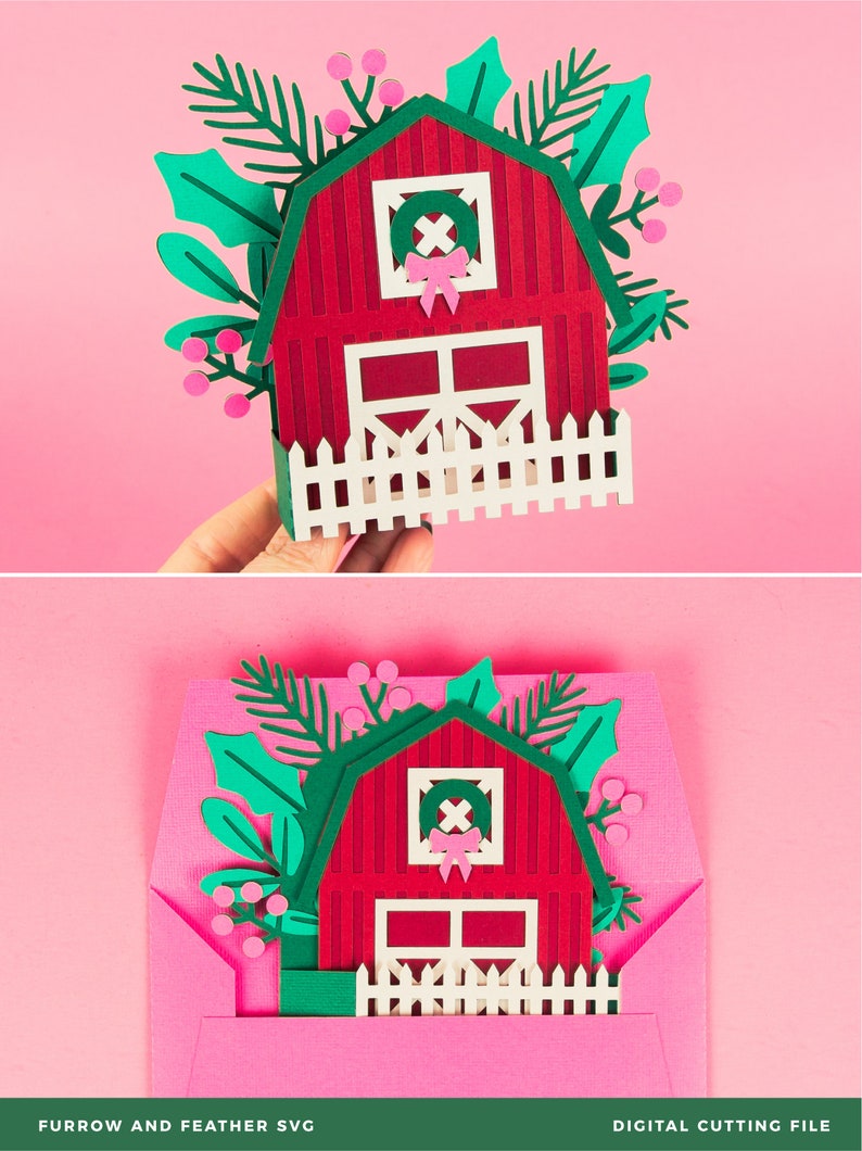 Christmas Barn Box Card Template 3D Papercut SVG Card Cut - Etsy