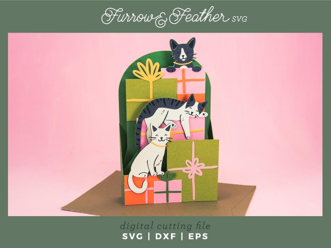 Cats on Gifts Birthday Card SVG: 3D Papercut File (digital Download) - Etsy