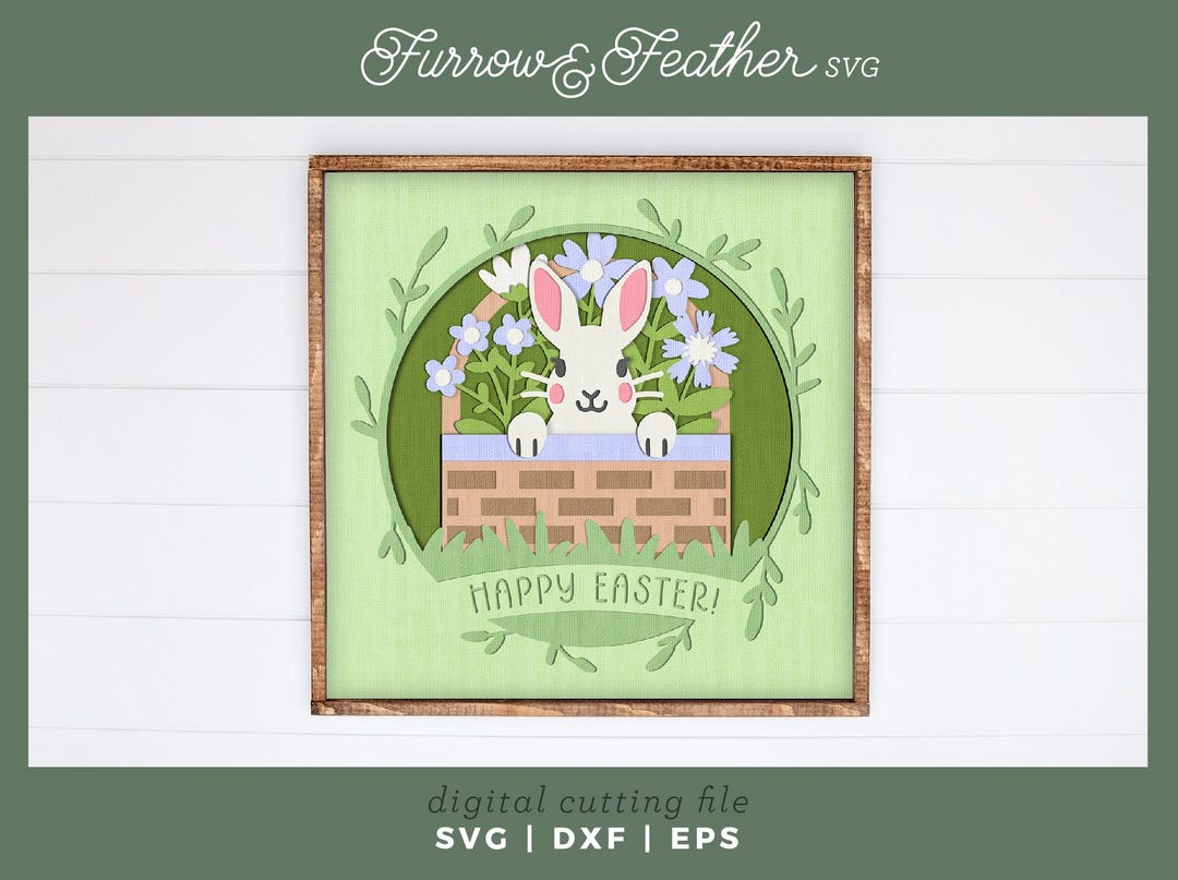 Easter Bunny in Basket Shadow Box | 3D Easter Shadowbox SVG | Rabbit ...