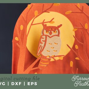Halloween Owl Box Card Template | 3D Papercut SVG Card Cut File ...