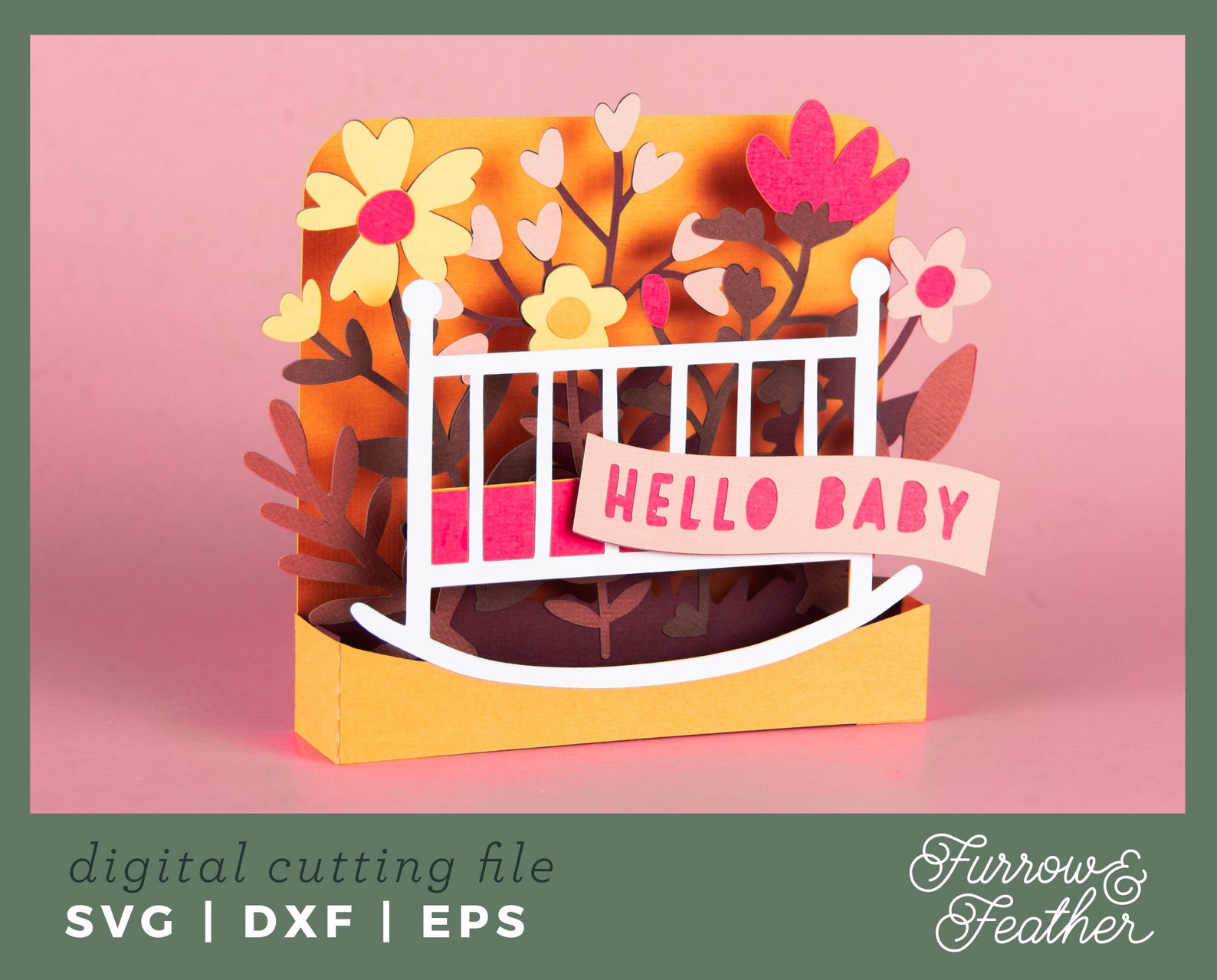 Wildflower Baby Crib Box Card Template: 3D Papercut SVG (digital ...