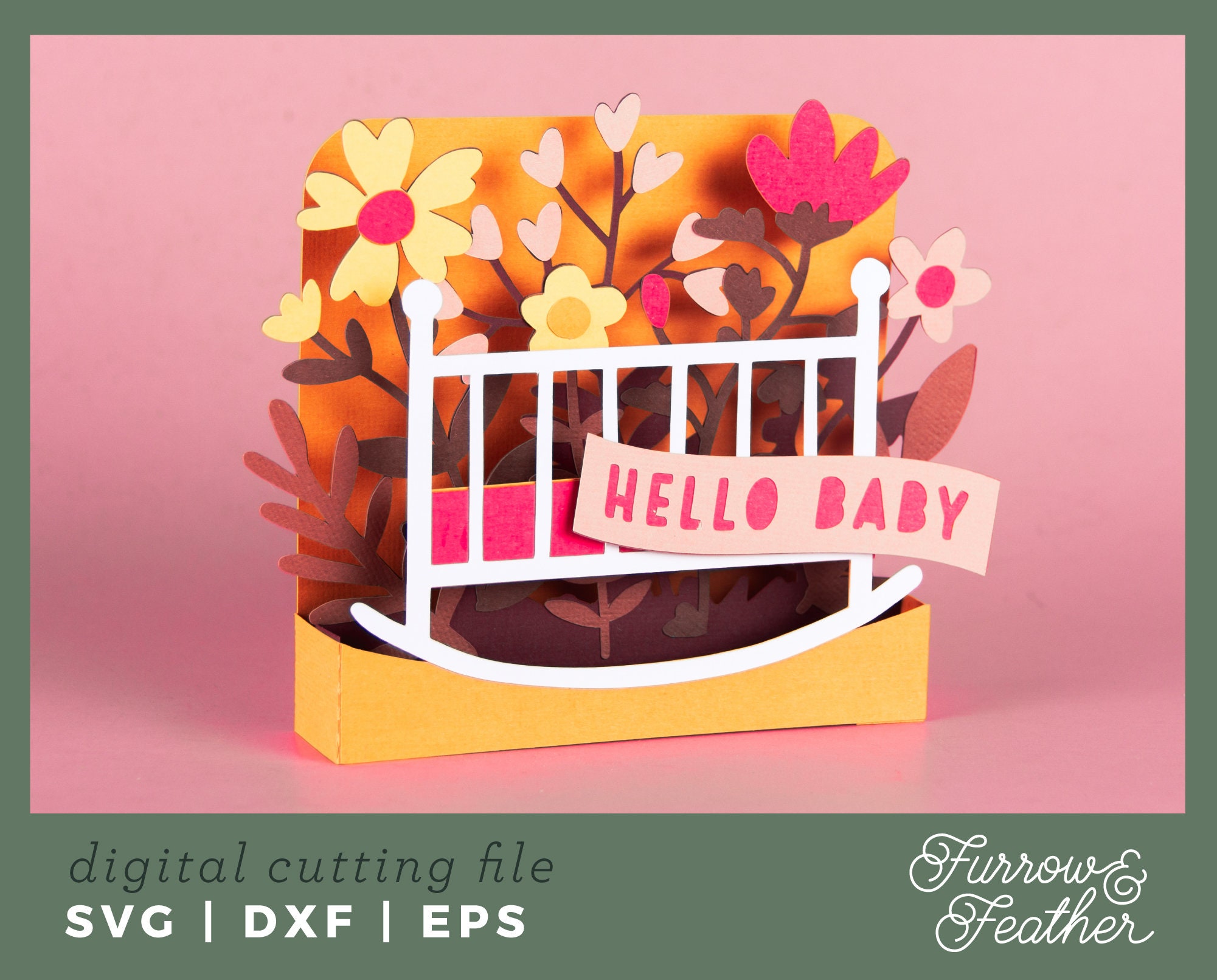 Wildflower Baby Crib Box Card Template 3D Papercut SVG Card - Etsy