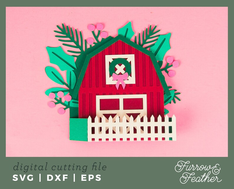 Christmas Barn Box Card Template | 3D Papercut SVG Card Cut File ...