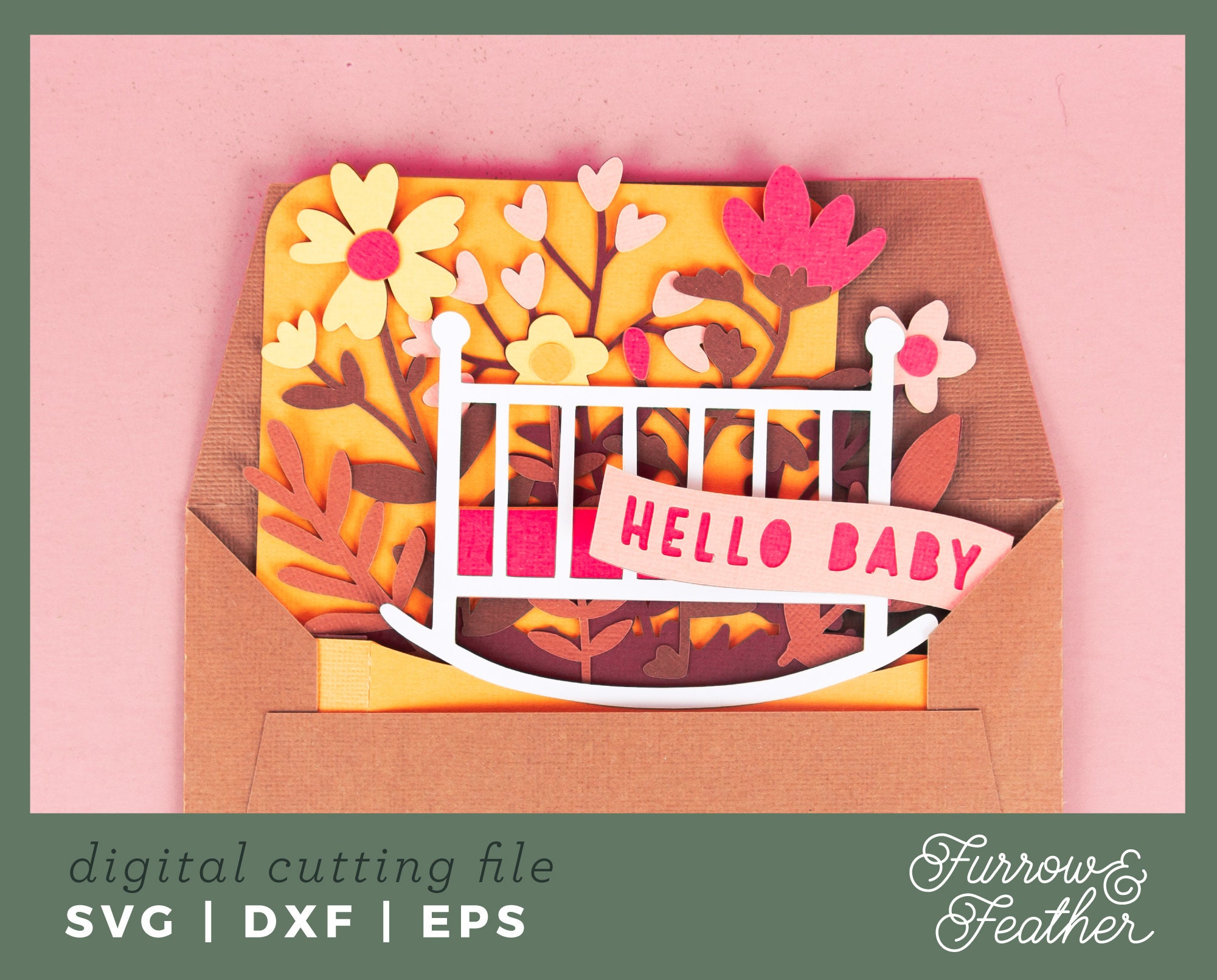 Wildflower Baby Crib Box Card Template: 3D Papercut SVG (digital ...