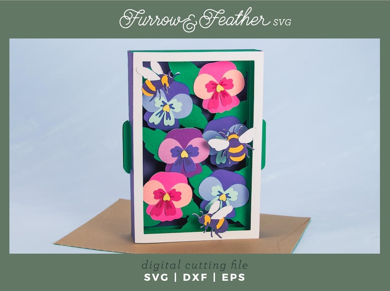 Pansies and Bumblebees 3D Card SVG: Papercut Flower Birthday (digital ...