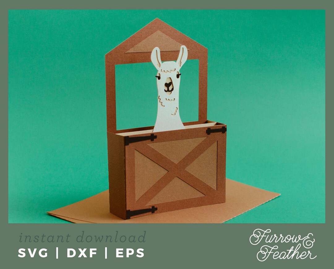 Llama Stall Pop up Box Card Template | 3D Papercut SVG Card Cut File ...