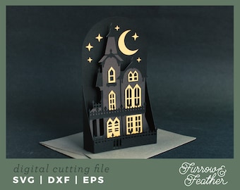 3D Halloween Svg: Haunted House Pop up Card Template Svg - Etsy