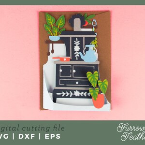 Antique Stove Pop up Card SVG: 3D Papercut Birthday Card (digital ...