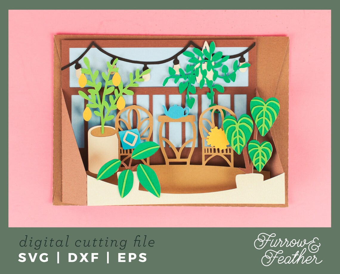 Patio Terrace Box Card Template 3D Papercut SVG Card Cut - Etsy