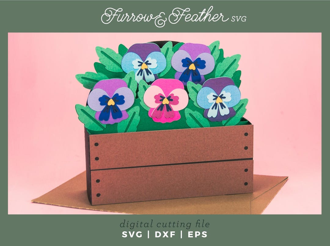 Pansies Garden Bed Card: 3D Papercut SVG for Cricut (digital Download ...