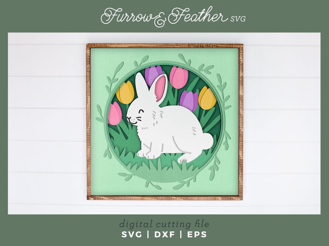 Easter Bunny With Tulips Shadow Box | 3D Easter Shadowbox SVG | Rabbit ...