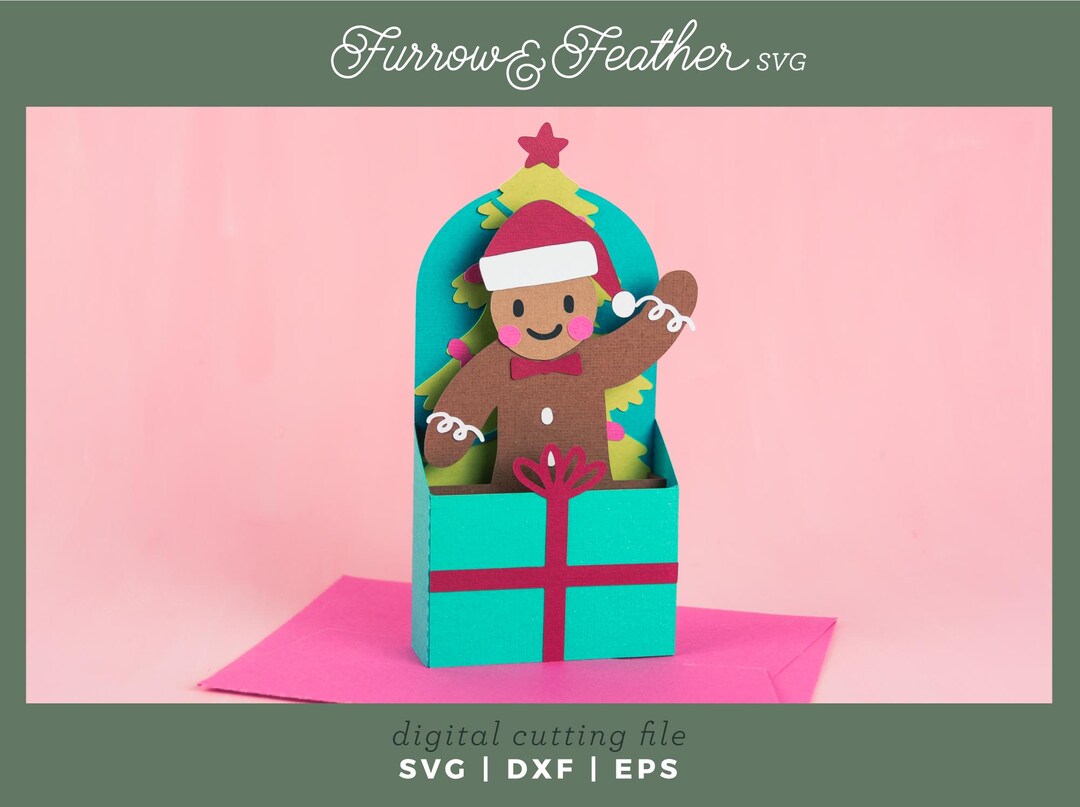 Gingerbread Man Christmas Pop up Card SVG: 3D Papercut Gift Box ...