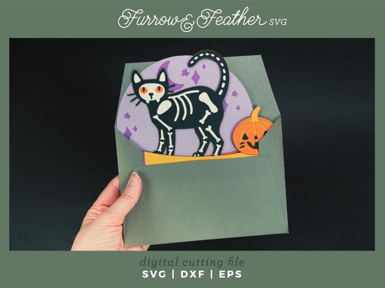 Skeleton Kitty Halloween Card SVG: 3D Papercut Cricut Silhouette File ...