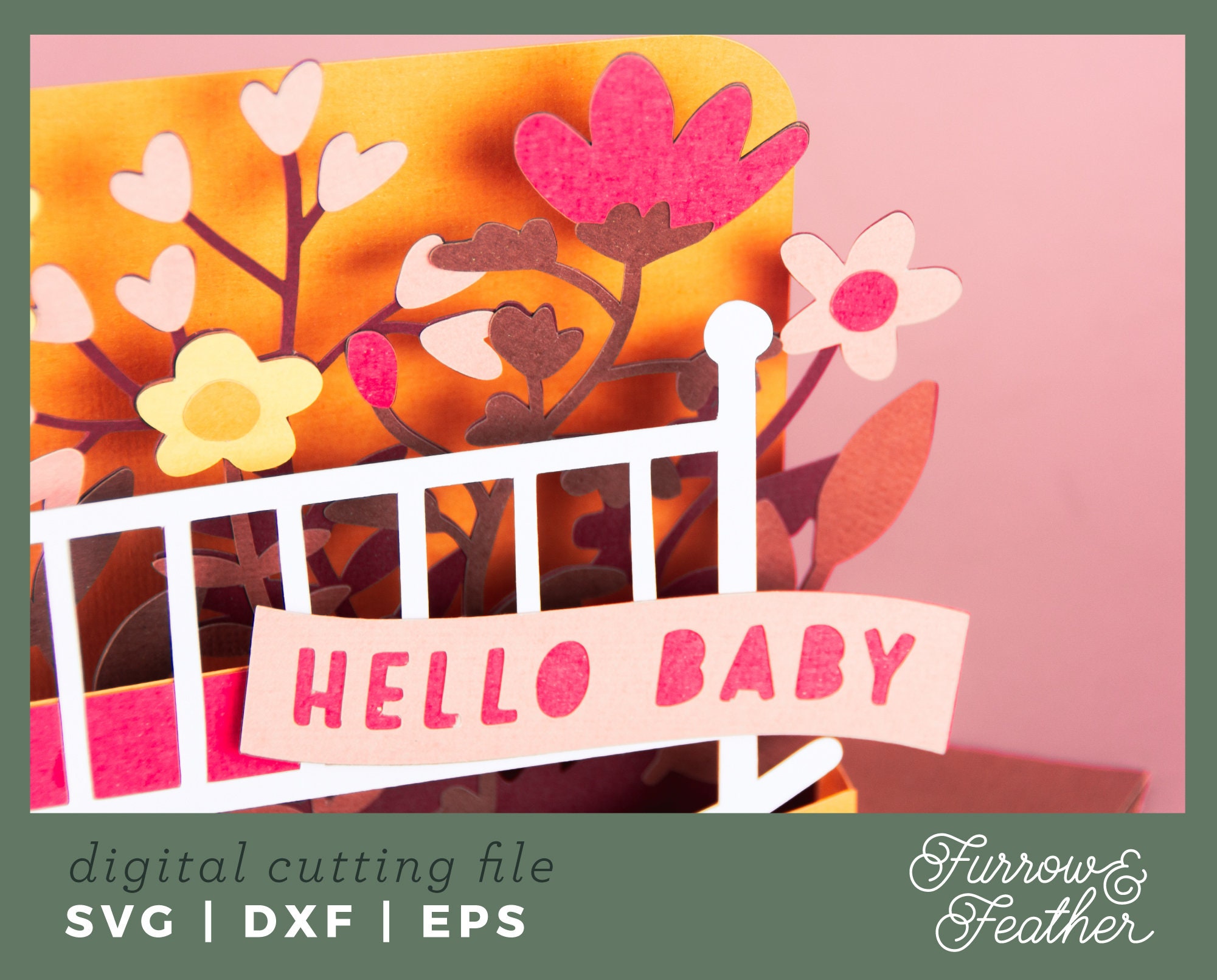 Wildflower Baby Crib Box Card Template 3D Papercut SVG Card - Etsy