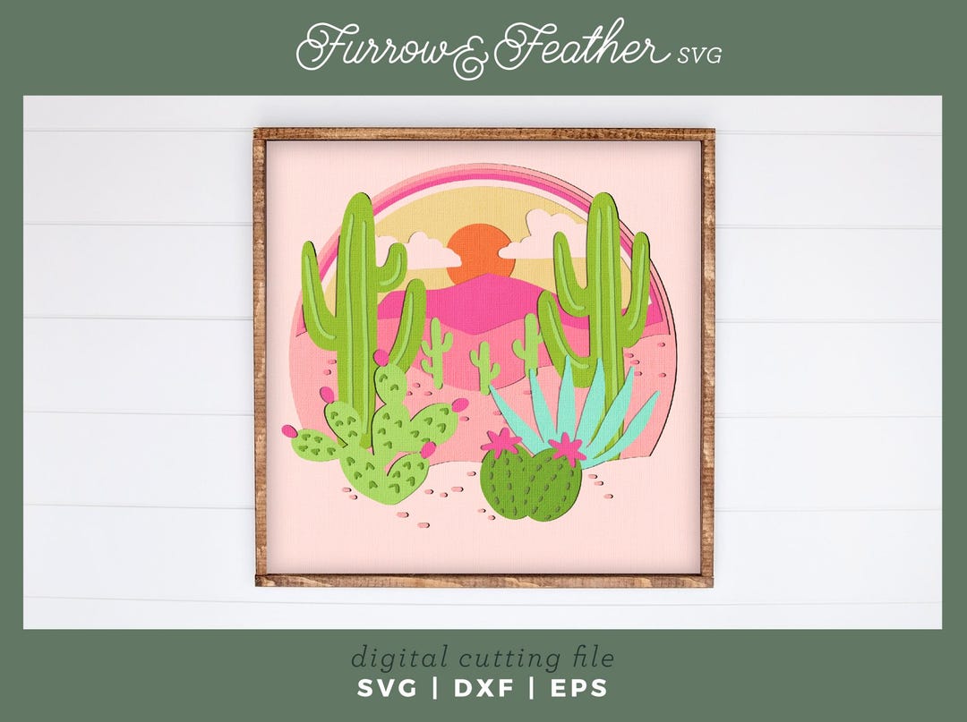 Western Desert Scene Shadow Box | 3D Summer Shadowbox SVG | Cutting ...