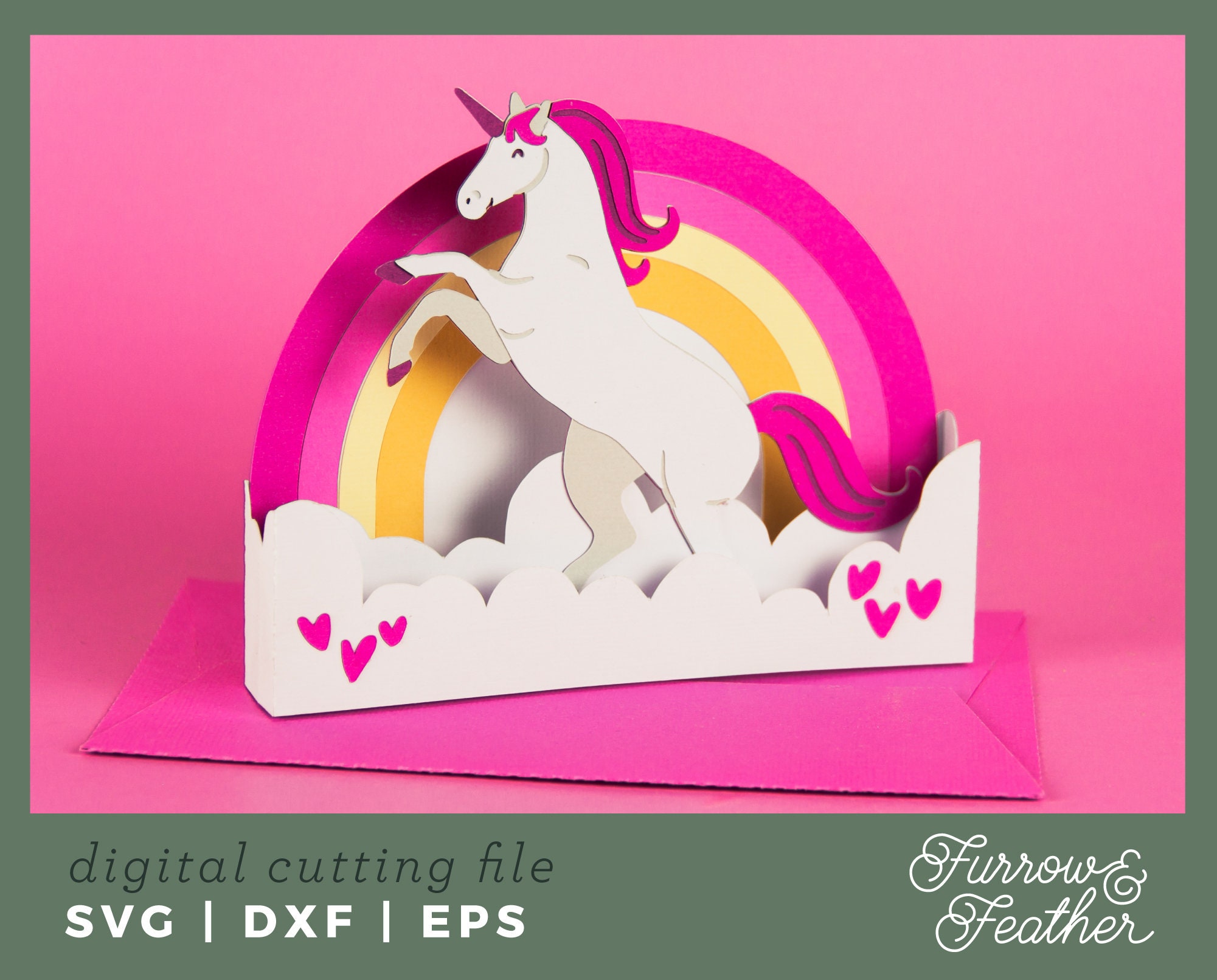 Spring Rainbow Unicorn Box Card Template 3D Papercut SVG - Etsy