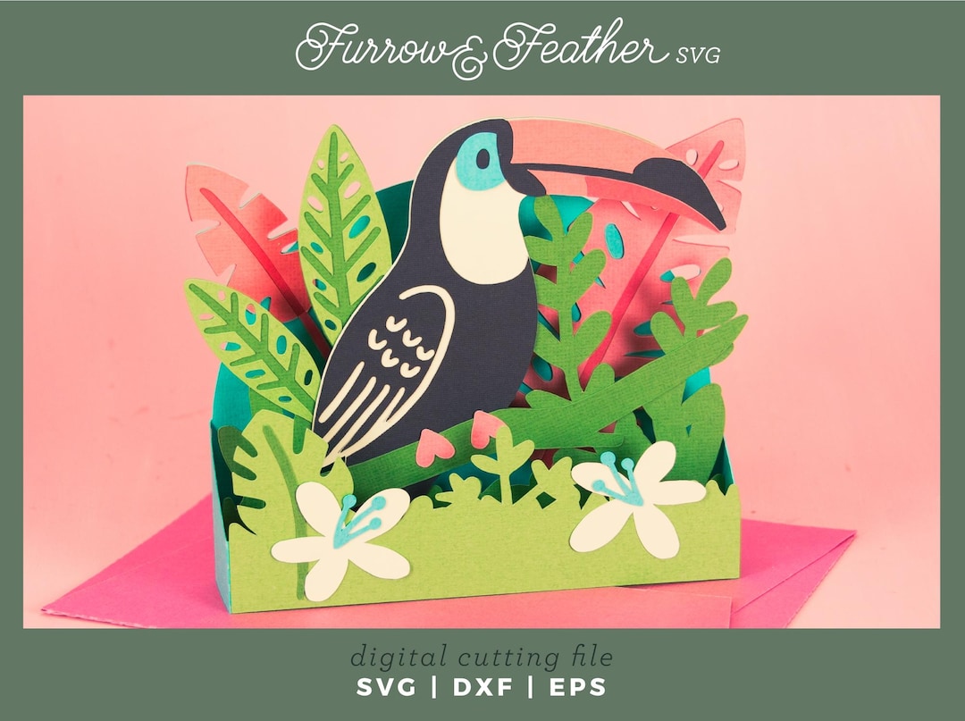 Tropical Toucan Card Cutting File | 3D Birthday Card Pop up SVG | 3D ...
