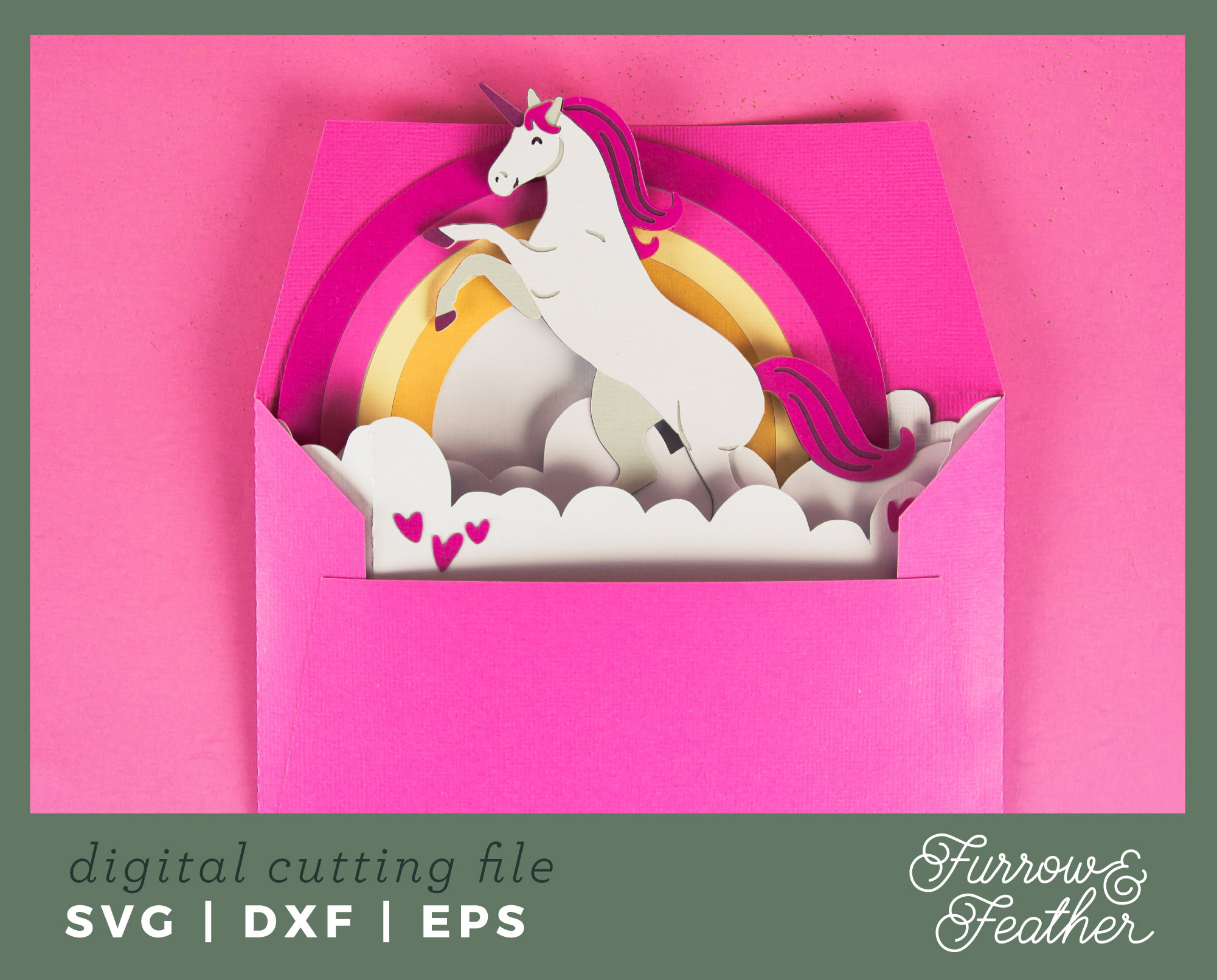 Spring Rainbow Unicorn Box Card Template 3D Papercut SVG - Etsy