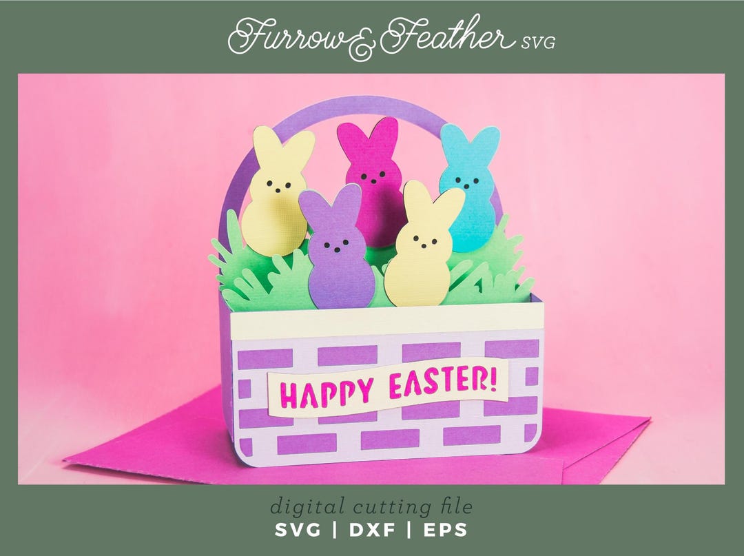 Easter Basket With Peeps Card | 3D Easter Card SVG | 3D Papercut SVG Card Cut File | Cricut ...