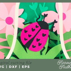 Spring Love Bug Box Card Template 3D Papercut SVG Card Cut File Cricut ...