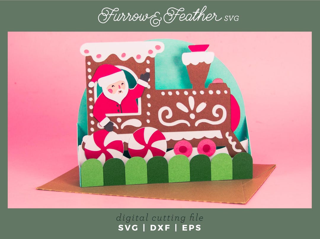 Gingerbread Train Pop up Card SVG: 3D Christmas Papercut (digital ...
