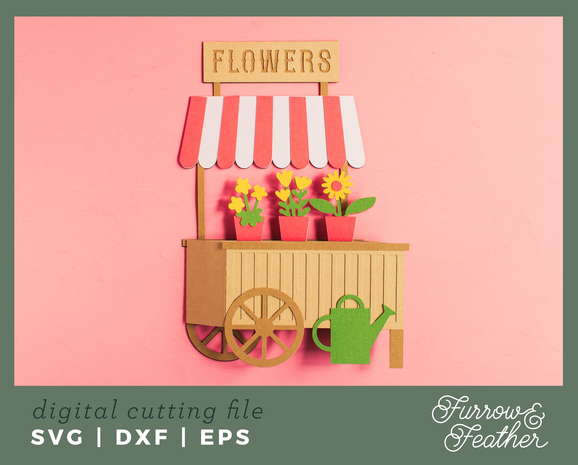 3D Flower Cart Card SVG: Mother's Day Papercut Design (digital Download ...