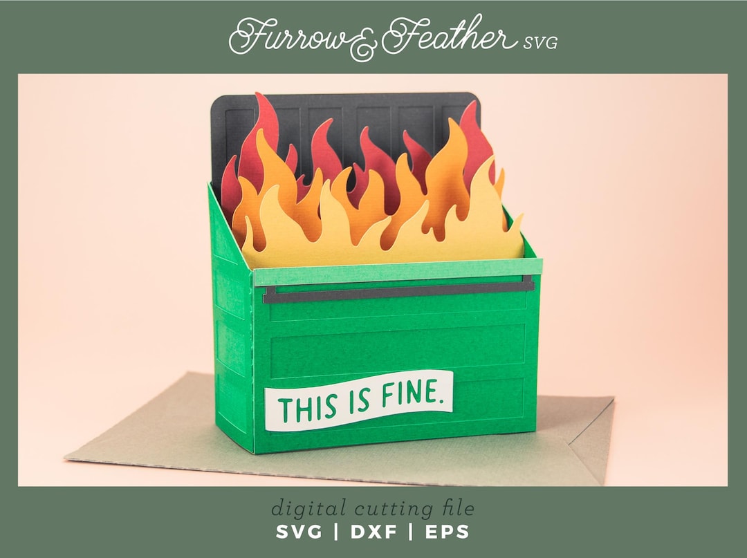 Dumpster Fire Card | Pop up Card SVG | 3D Papercut SVG Card Cut File ...