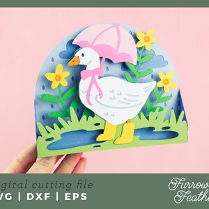Spring Rainy Day Goose | Pop up Card SVG | 3D Papercut SVG Card Cut ...
