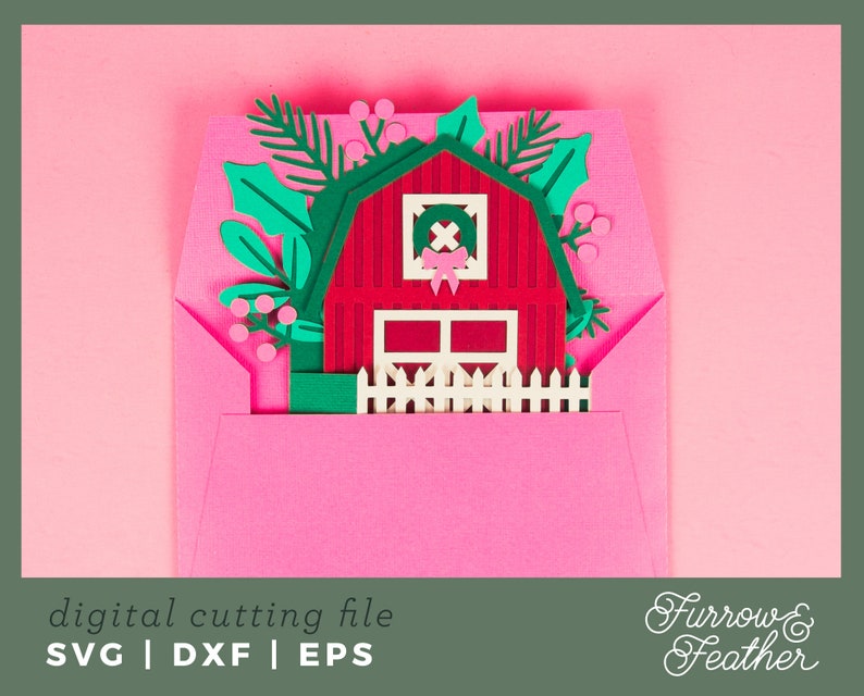 Christmas Barn Box Card Template 3D Papercut SVG Card Cut - Etsy